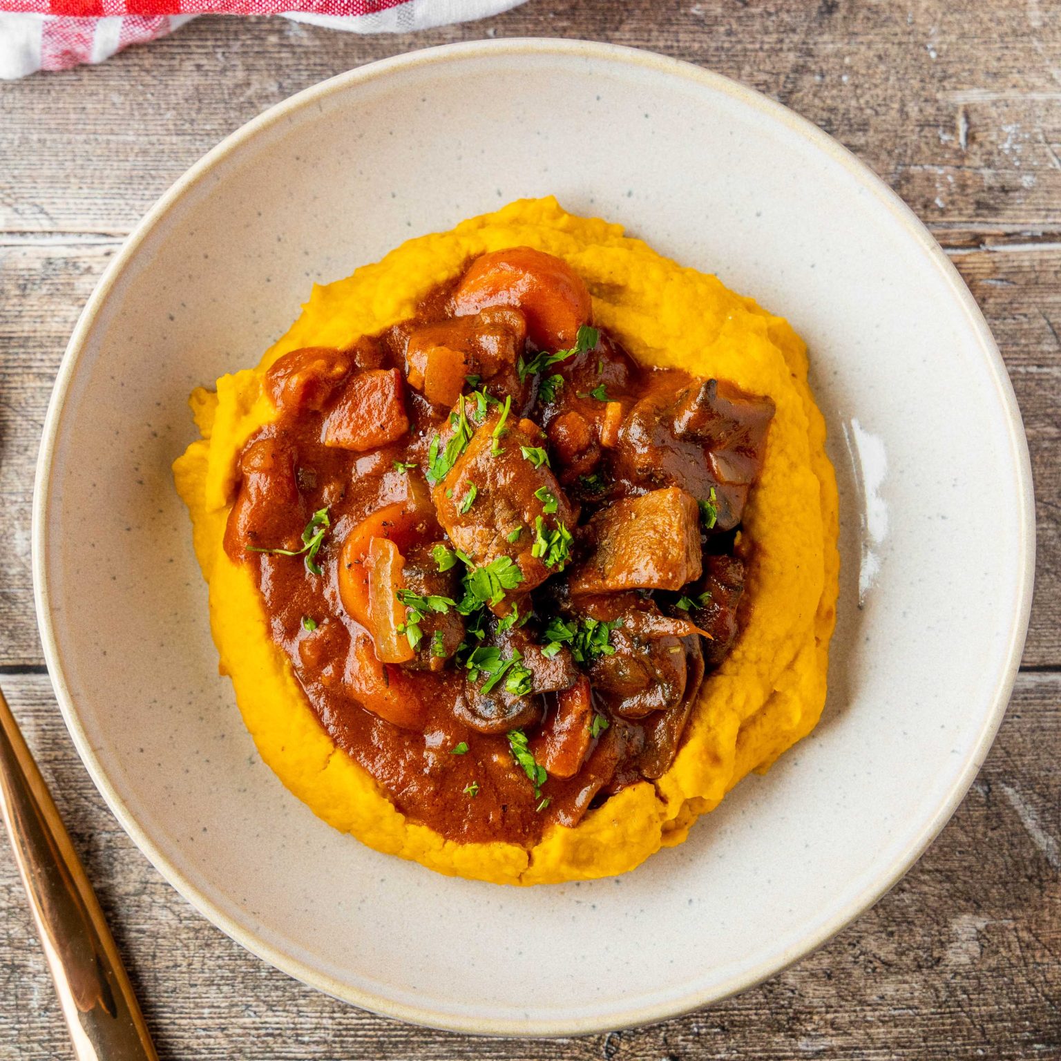 Bacon and Mushroom Beef Stew with Vegetable Root Puree - Community ...